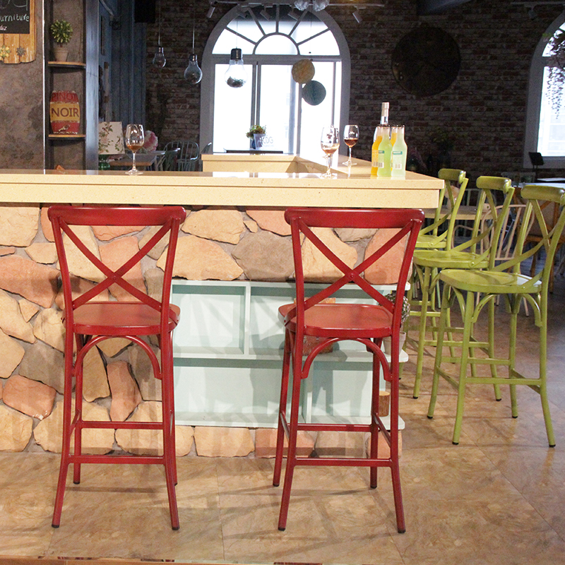 Outdoor Durable Colorful Rustic Style Cross Back Bar Chair For Banquet ...