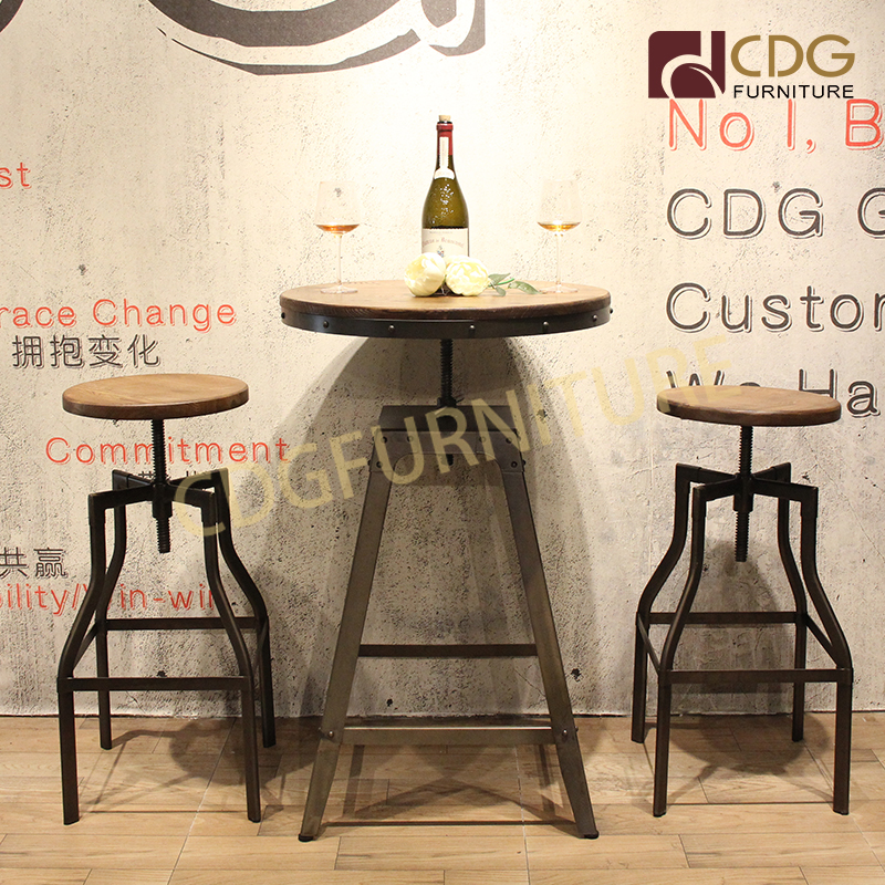 Popular European Wooden Barstool Chair Wrought Iron Club Counter Bar ...
