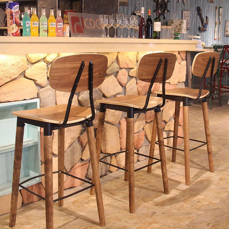 Modern Design Wood Legs Wooden Seat High Bar Chair 658A-H75-STW - jiemei